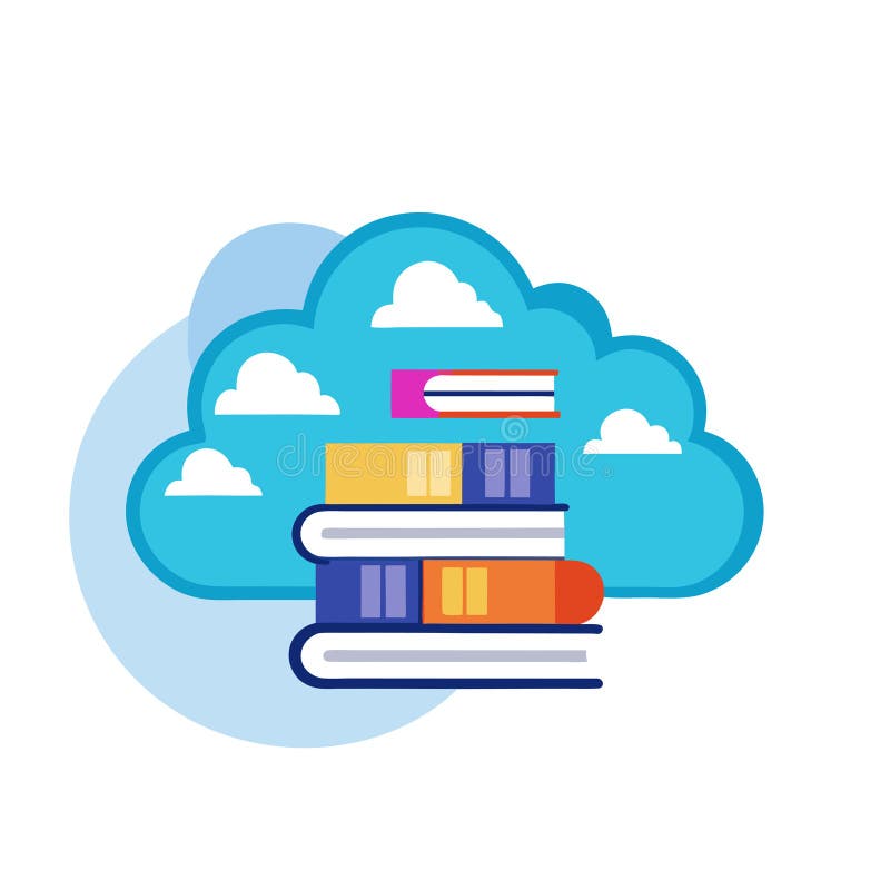 Cloud Library: Stack of Books and Cloud Illustration for Online ...