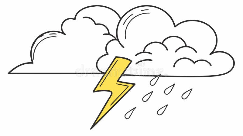 Cloud with Lightning Bolt and Rain Drops Illustration, Vector Design ...