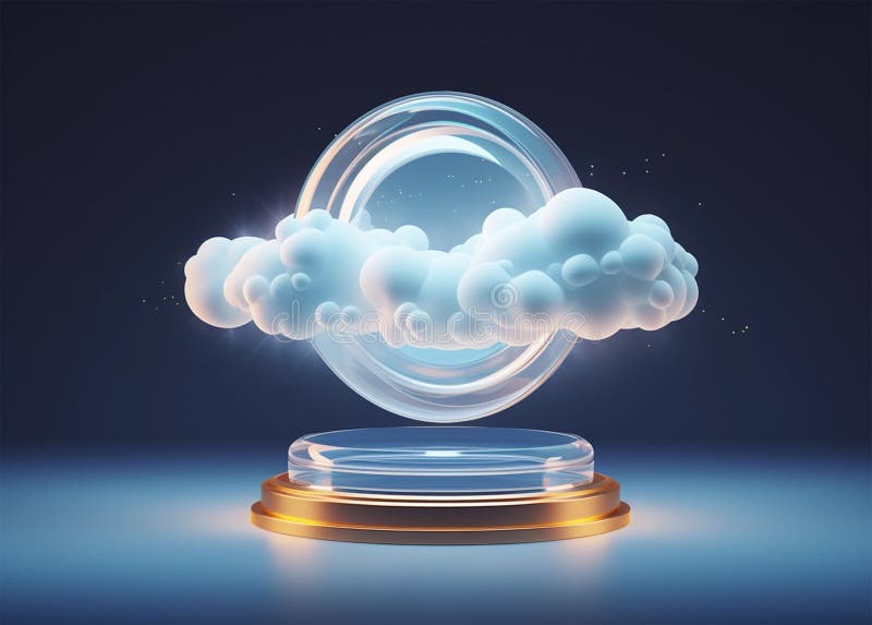 Cloud and Lightning Shaped Award on Podium and Dark Background Stock ...
