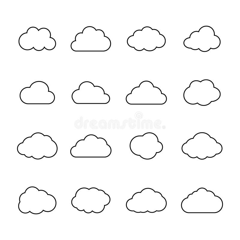 Cloud Line Art Icon Set, Representing Storage Solutions, Databases ...