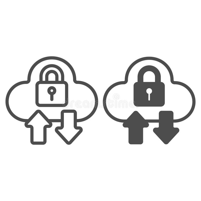 Cloud with Lock and Arrows Line and Solid Icon, Data Protection Concept ...
