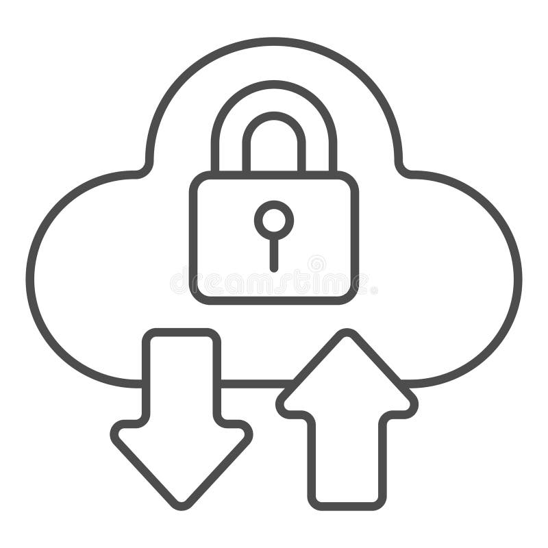 Cloud with Lock and Arrows Thin Line Icon, Data Protection Concept ...