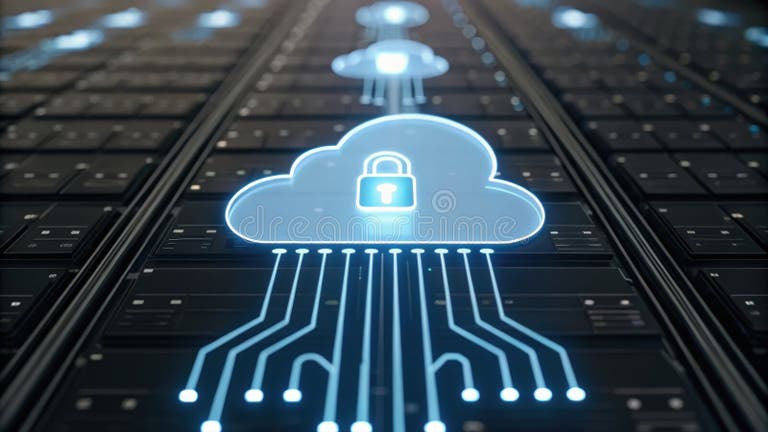 Cloud with a Lock Symbolizing the Intersection of Cloud-based Digital Transformation and Data ...