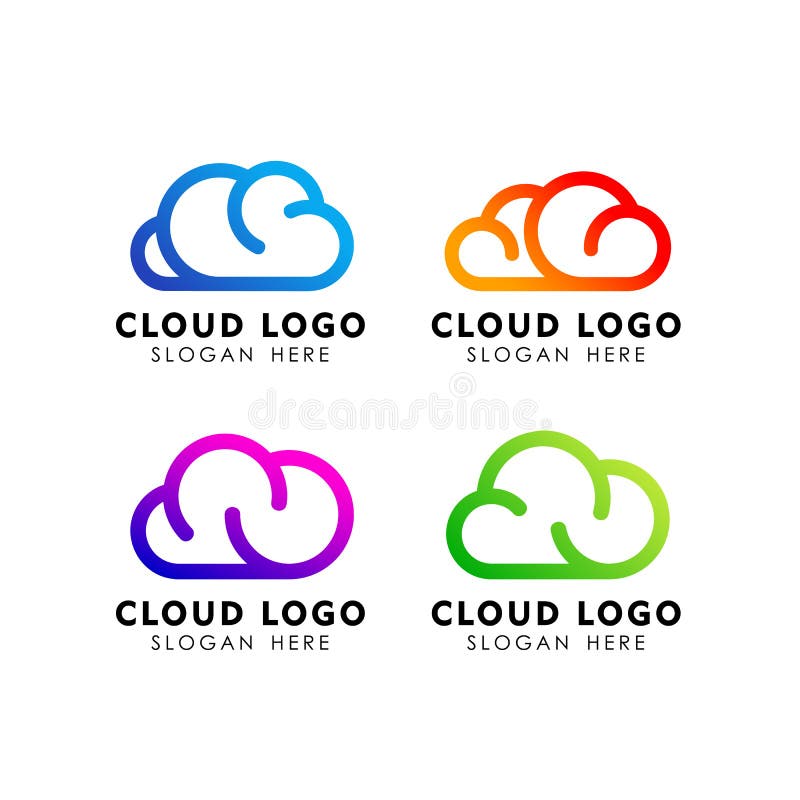 Cloud Logo Design in Line Art Style Stock Vector - Illustration of ...