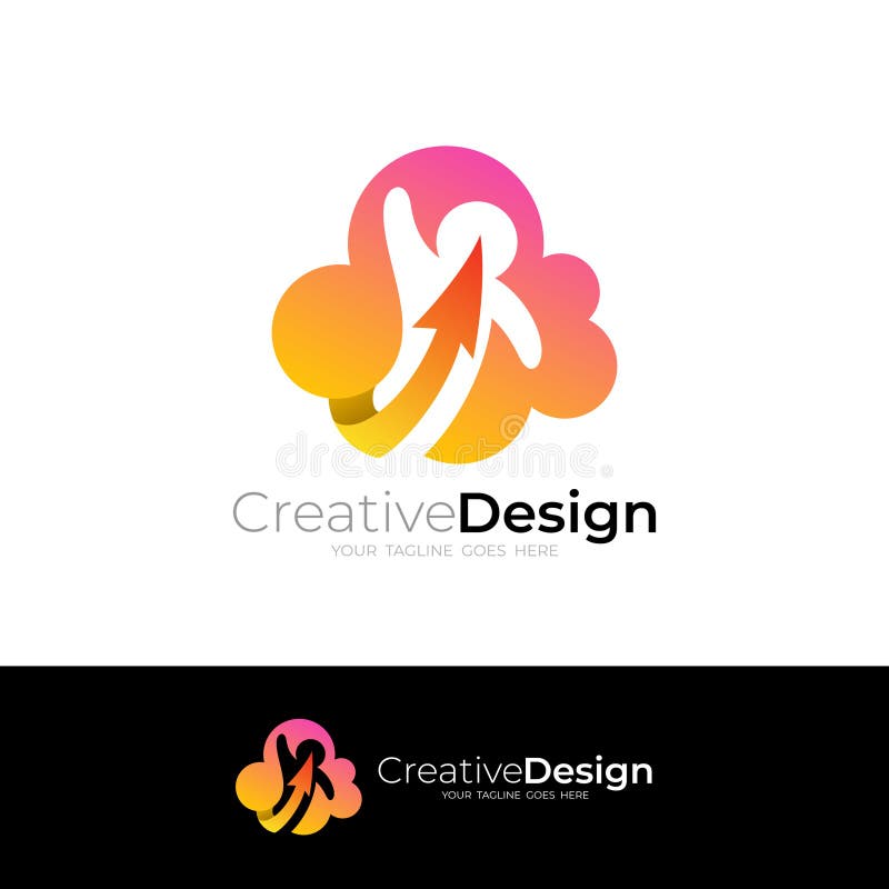 Cloud Logo and a Person Standing with an Arrow Stock Vector - Illustration of sign, vector ...