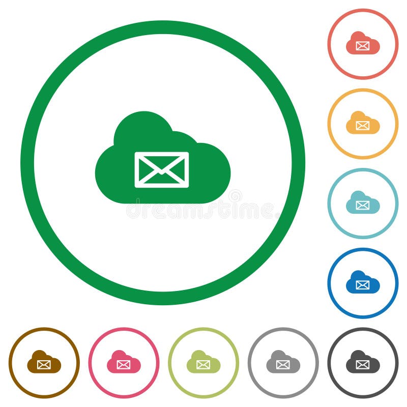 Cloud Mail System Flat Icons with Outlines Stock Vector - Illustration ...