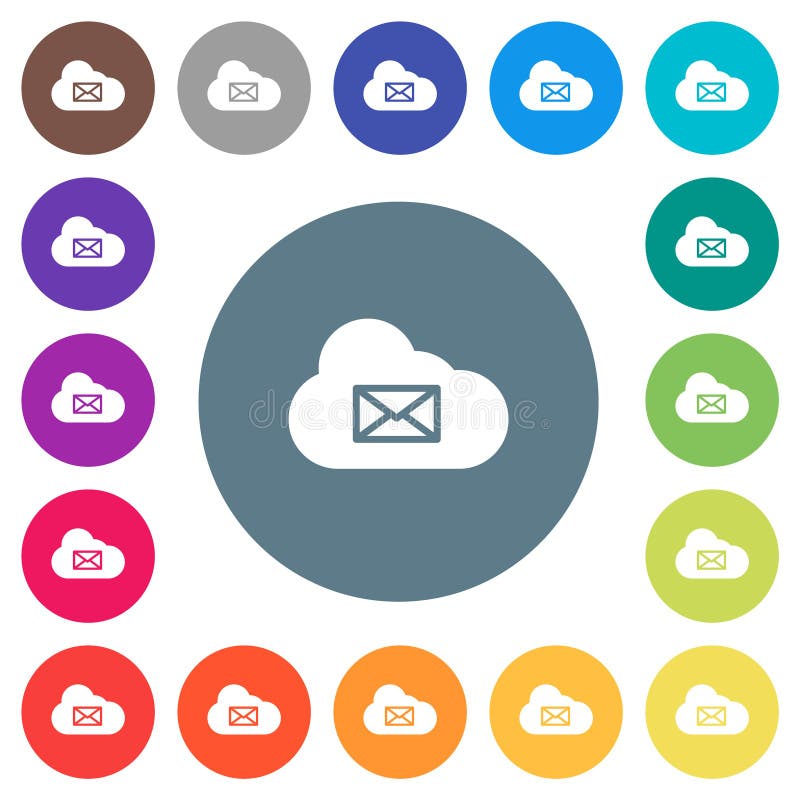 Cloud Mail System Flat White Icons on Round Color Backgrounds Stock ...