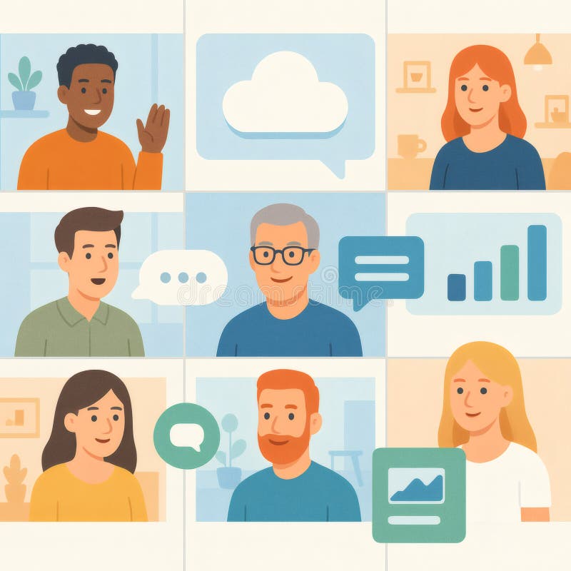 Cloud Meeting Grid Virtual Conference Interface Stock Illustration ...