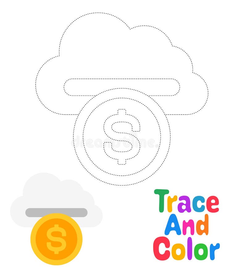 Cloud Money Tracing Worksheet for Kids Stock Vector - Illustration of ...