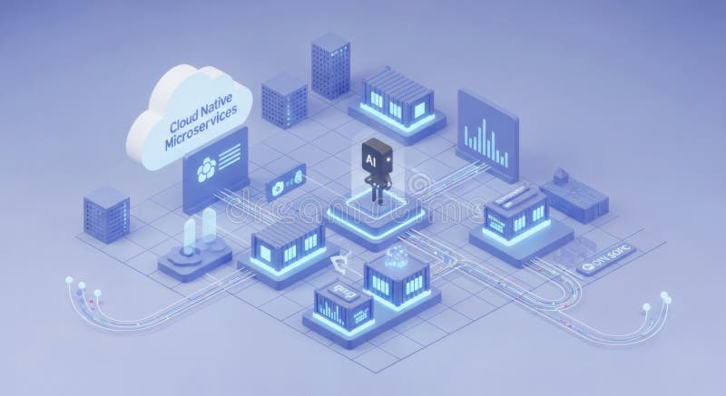 Cloud Native Microservices Architecture with AI Integration Stock Illustration - Illustration of ...