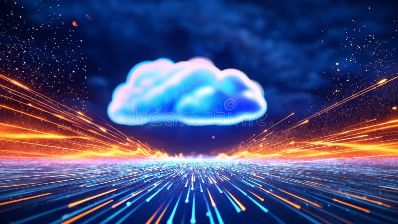 Cloud Neon Computing Symbol Floating Design Glowing Connectivity Stream ...