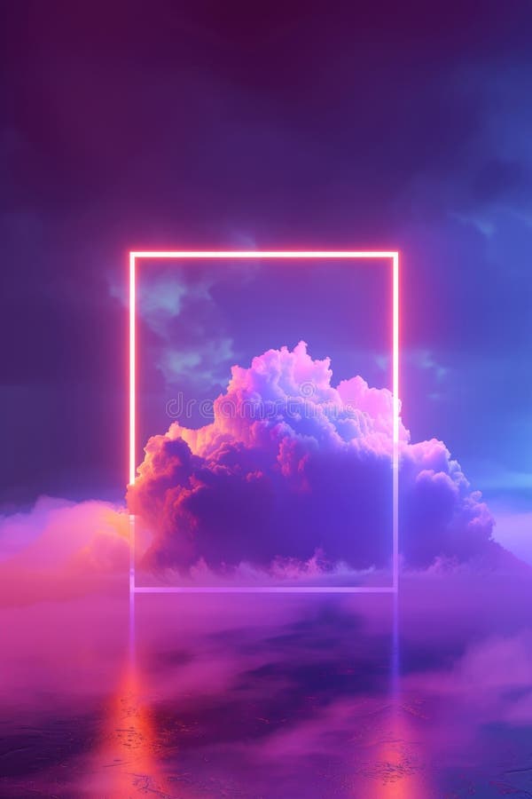 Cloud with neon frame stock photo. Image of design, digital - 376019914