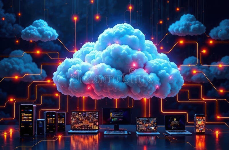 A Cloud Network with Glowing Lines Representing the Flow of Data ...