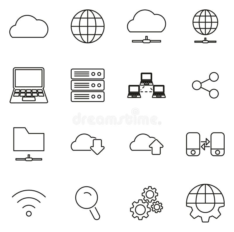 Cloud Network Icons Thin Line Vector Illustration Set Stock Vector ...