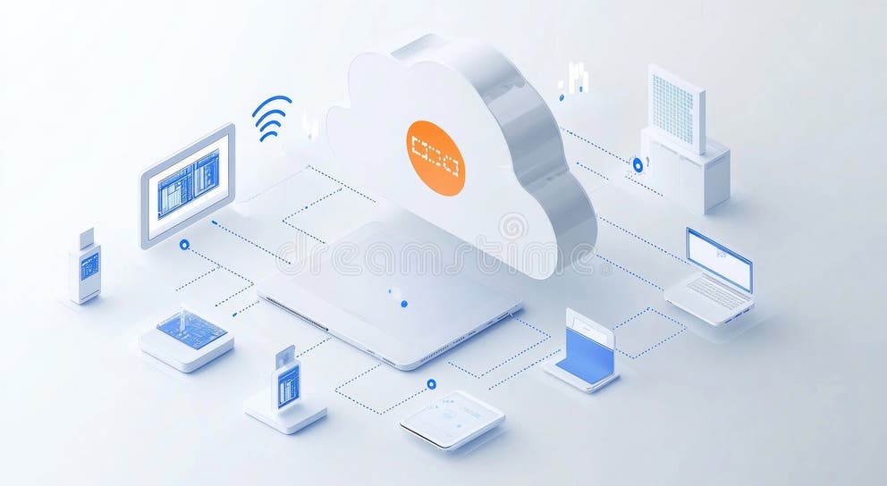 Cloud Network Integration Concept Connecting Various Devices with ...