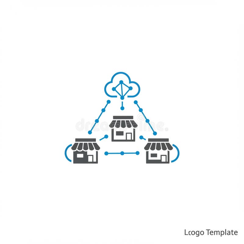 Cloud Networking Illustration Depicting Three Stylized Storefronts ...