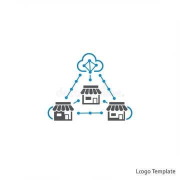 Cloud Networking Illustration Depicting Three Stylized Storefronts ...