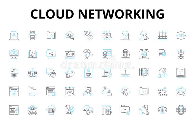 Cloud Networking Linear Icons Set Virtualization Scalability Elasticity Automation Multi
