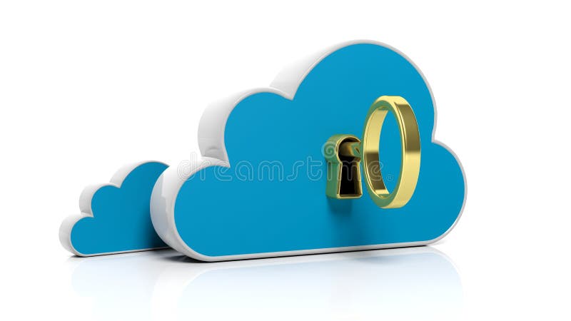 Cloud Online Storage Icon with Golden Key Stock Illustration ...