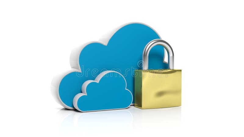 Cloud Online Storage Icons with Golden Lock Stock Illustration ...