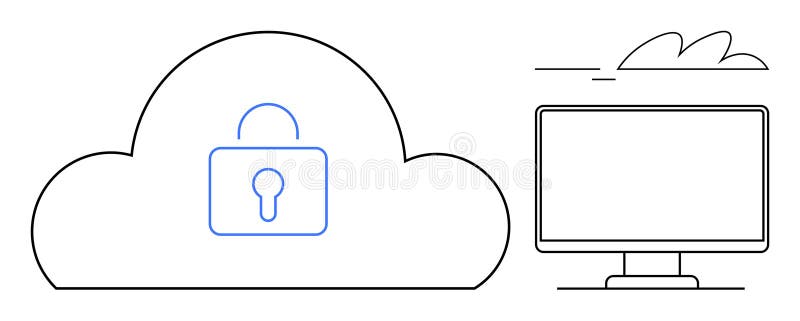 Cloud Security Concept with Lock Inside Cloud Icon and Desktop Computer ...