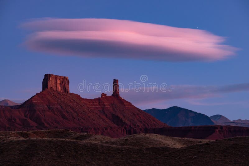 Castleton Tower with Wispy Clouds Stock Image - Image of sand, quiet ...
