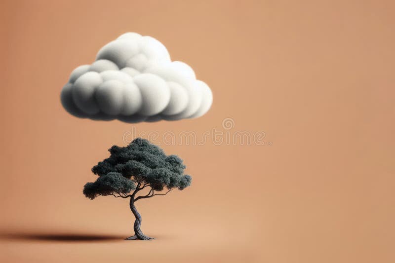 A Cloud Over a Lonely Tree. Space for Text. Stock Image - Image of ...