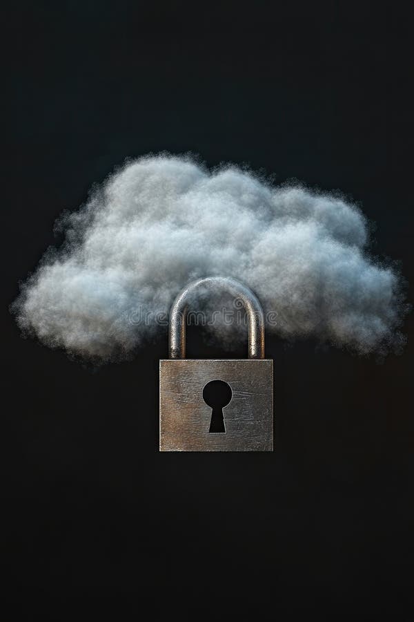 Cloud with Padlock Hanging in a Dark Background Representing Data ...
