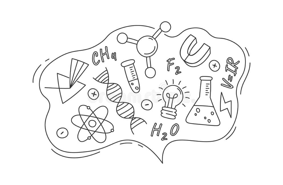 Cloud with Physics Science Flying Elements Flat Icon Stock Vector ...