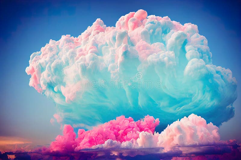 A Cloud of Pink and Blue in the Sky with a Blue Sky Background and a ...