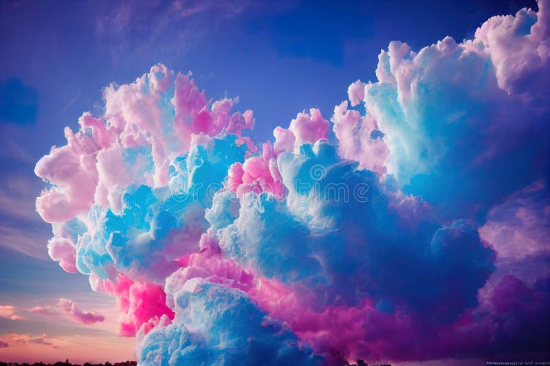 A Cloud of Pink and Blue Smoke is in the Sky Above a Field of Grass and ...