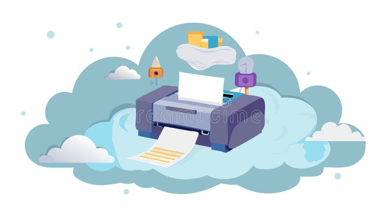 Cloud Printing Concept with Printer in a Digital Cloud, Vector Design ...