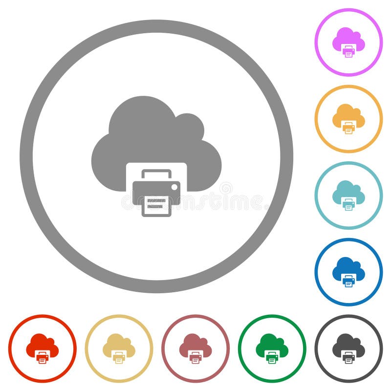 Cloud Printing Flat Icons with Outlines Stock Vector - Illustration of ...