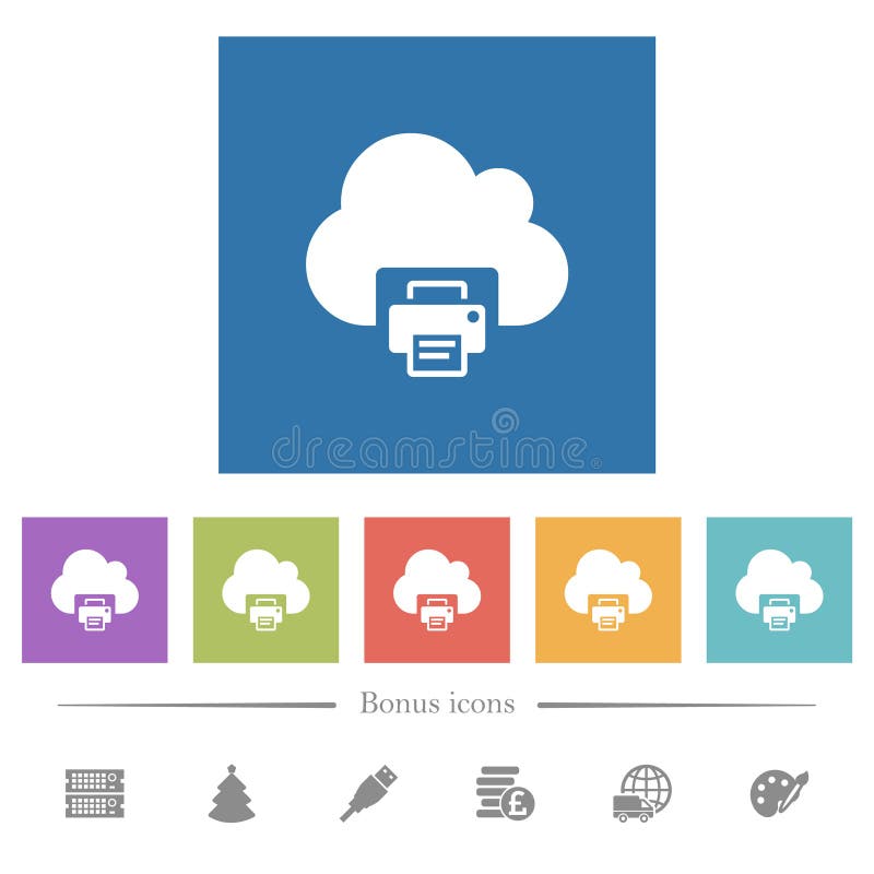 Cloud Printing Flat White Icons in Square Backgrounds Stock Vector ...