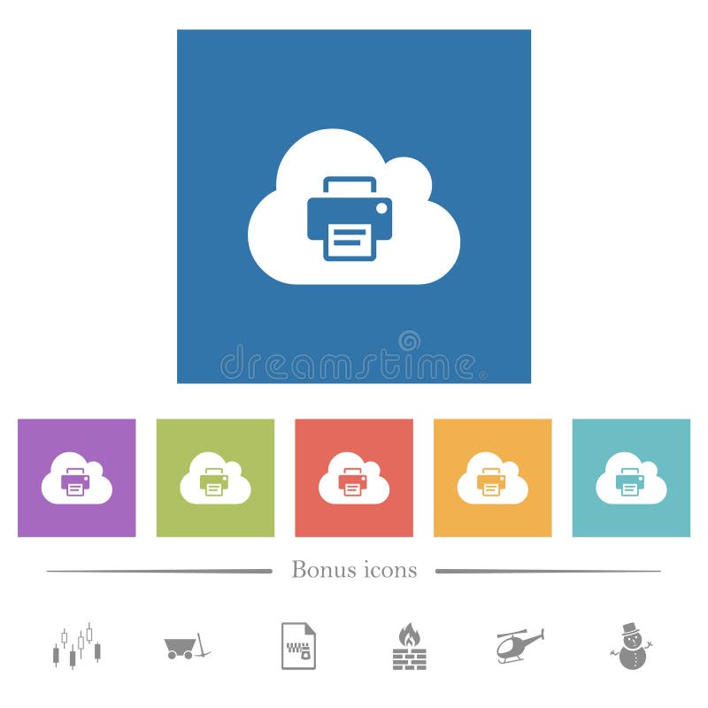 Cloud Printing Flat White Icons in Square Backgrounds Stock Vector ...