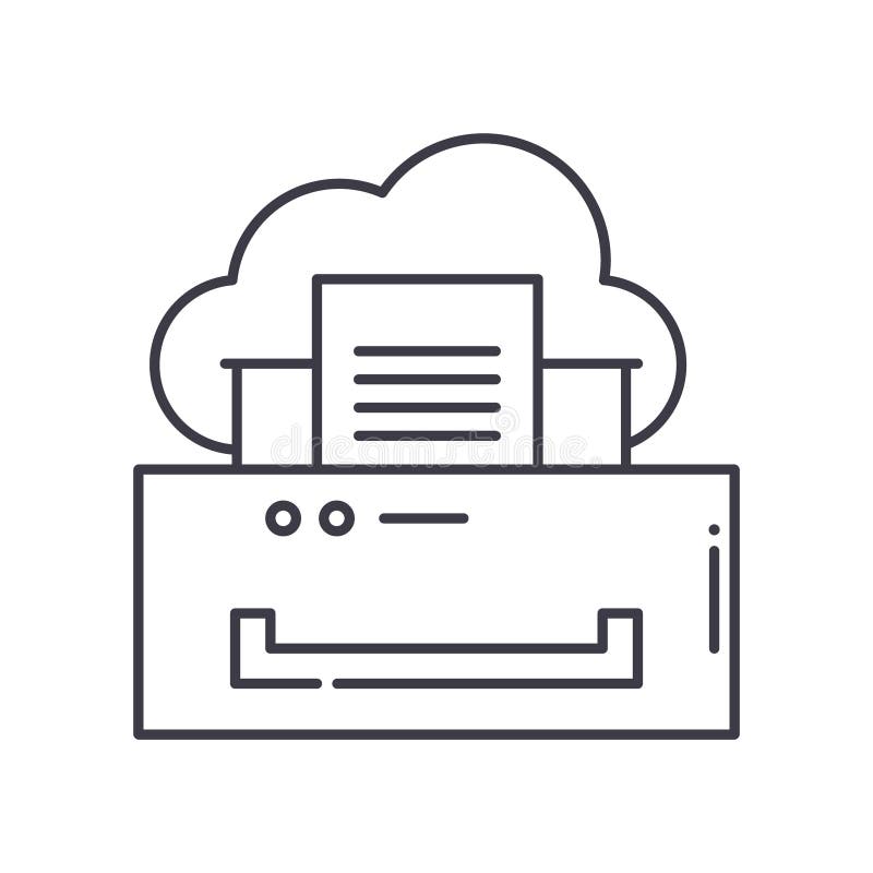 Cloud Printing Icon, Black Vector Sign with Editable Strokes, Concept ...