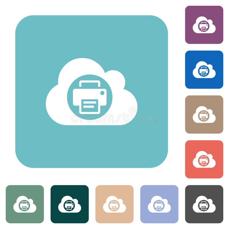 Cloud Printing Rounded Square Flat Icons Stock Vector - Illustration of ...