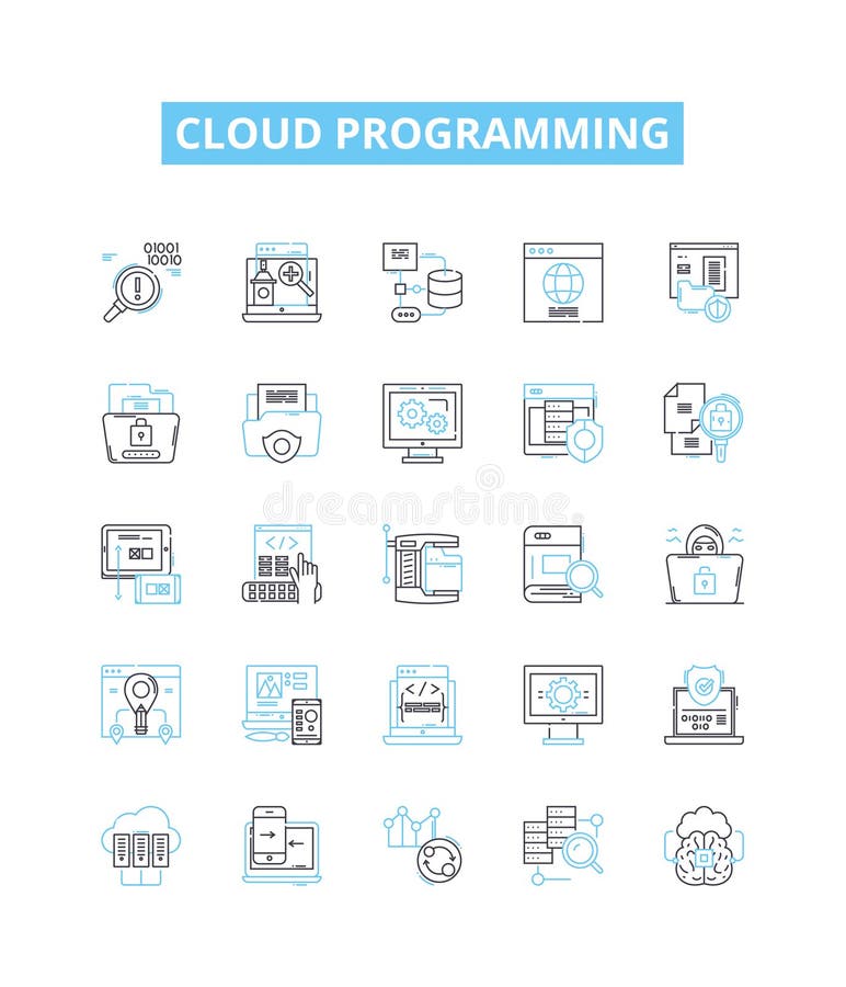 Cloud Programming Icons, Signs, Outline Symbols, Concept Linear Illustration Line Collection ...