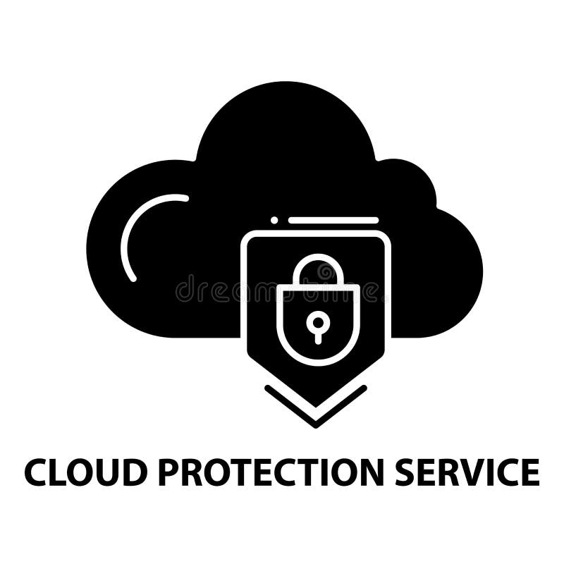 Cloud Protection Service Icon, Black Vector Sign with Editable Strokes ...
