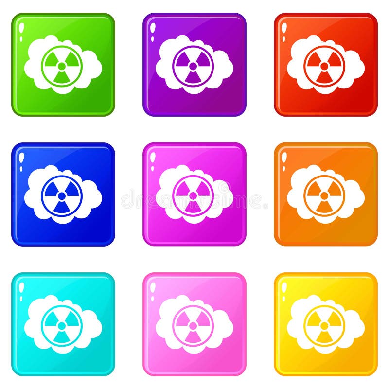 Cloud and Radioactive Sign Icons 9 Set Stock Vector - Illustration of ...