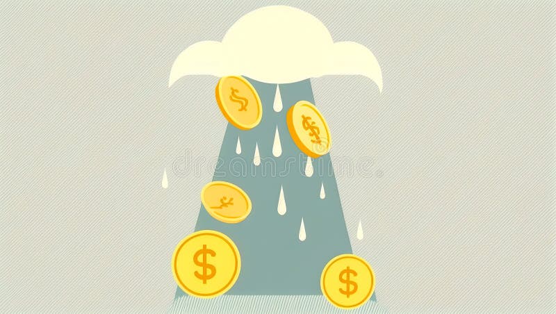 A Cloud and a Rain of Coins, Generative AI. Stock Illustration ...
