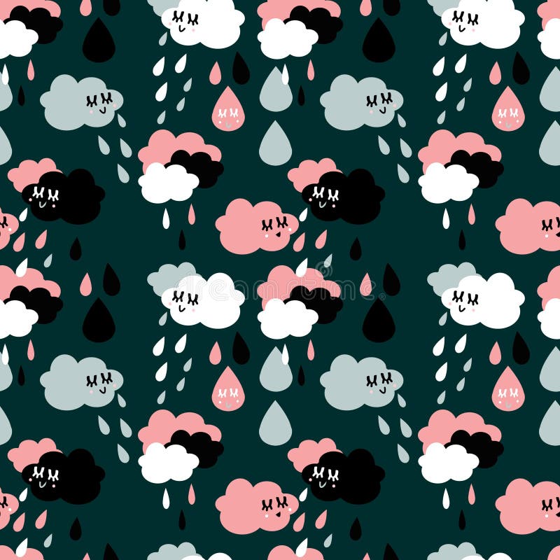 Cloud Rain Cute Kawaii Pattern in Cartoon Style Stock Illustration ...
