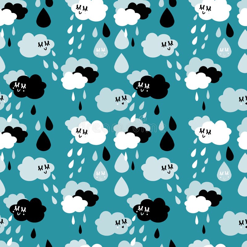 Cloud Rain Cute Kawaii Pattern in Cartoon Style Stock Illustration ...