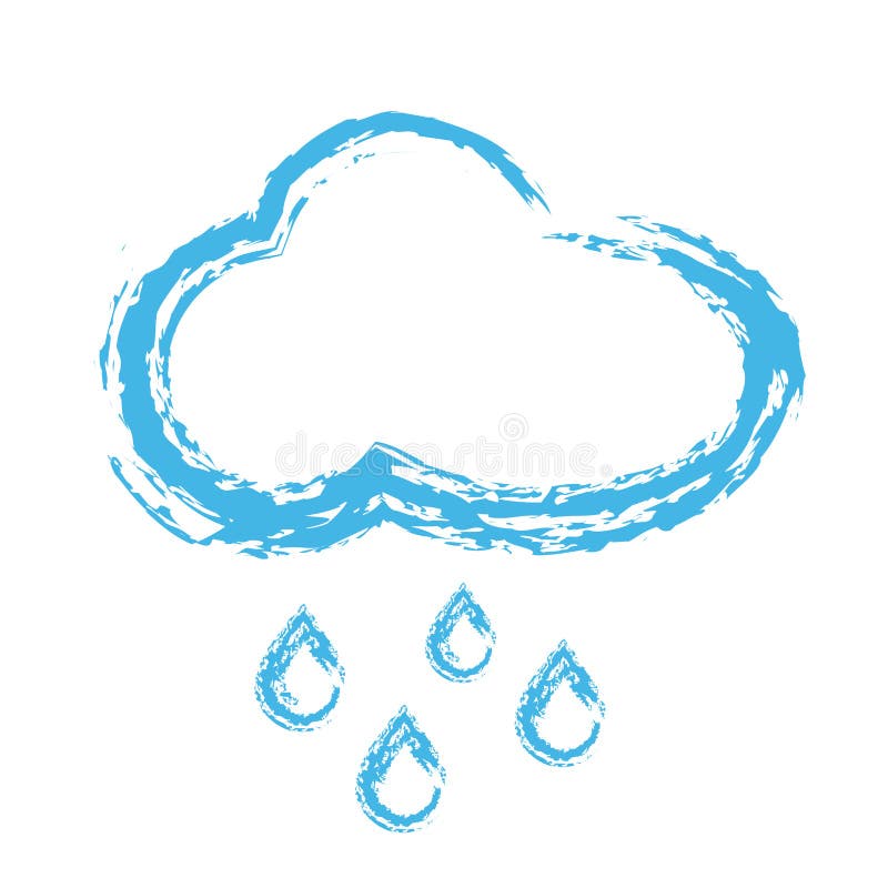 Cloud with Rain, Falling Drops, Blue Hand-drawn Chalk Illustration ...