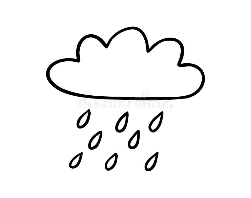 Cloud with Rain Hand Drawn Doodle Icon. Outline Drawing Cloud with Rain ...