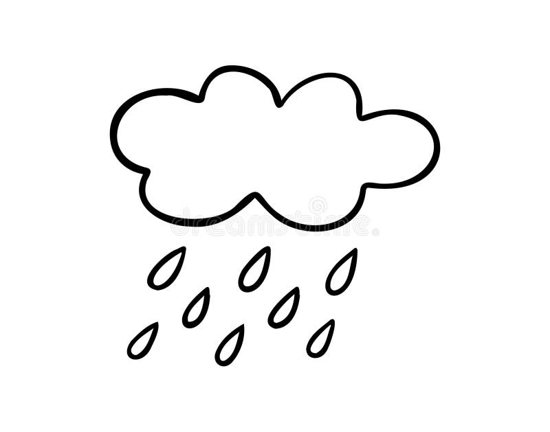 Cloud with Rain Hand Drawn Doodle Icon. Outline Drawing Cloud with Rain ...
