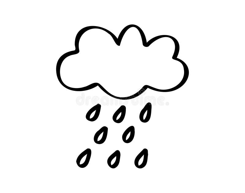 Cloud with Rain Hand Drawn Doodle Icon. Outline Drawing Cloud with Rain ...