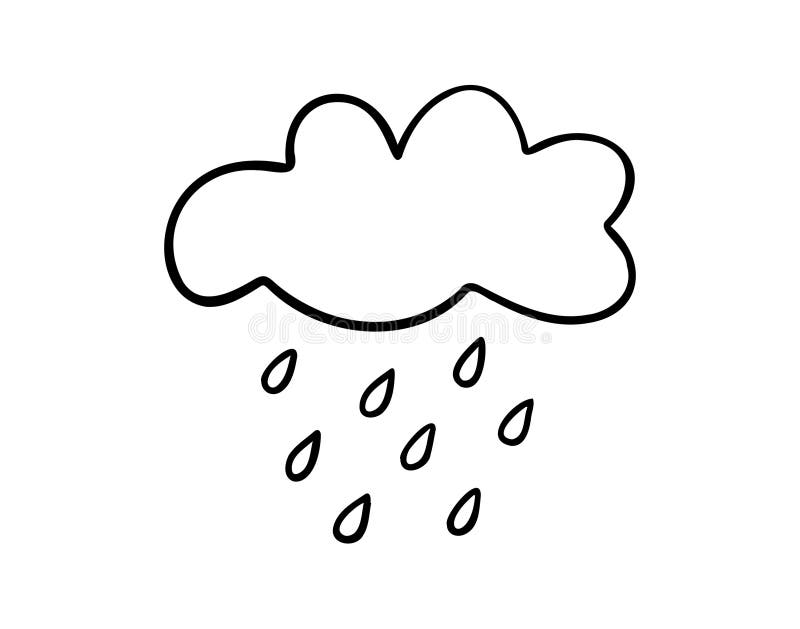 Cloud with Rain Hand Drawn Doodle Icon. Outline Drawing Cloud with Rain ...