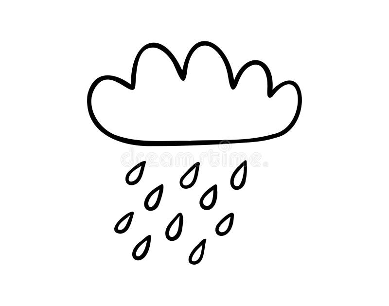 Cloud with Rain Hand Drawn Doodle Icon. Outline Drawing Cloud with Rain ...
