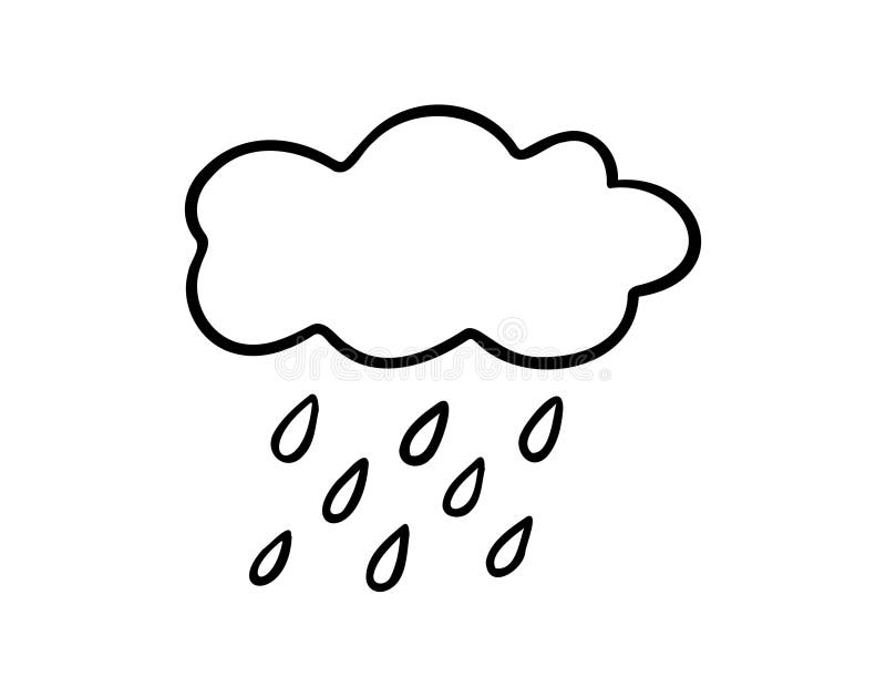 Cloud with Rain Hand Drawn Doodle Icon. Outline Drawing Cloud with Rain ...